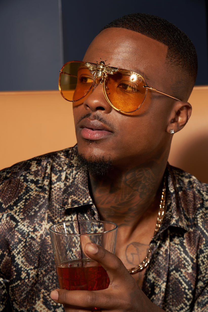 Rick Ross in I’ll Be Rich Forever Bee Sunglasses Yellow on Fox's Star ...